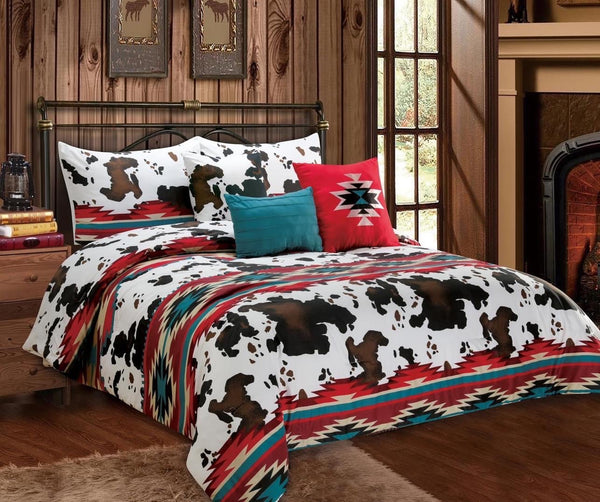 Cowhide & Red Aztec Comforter Set - Ropes and Rhinestones