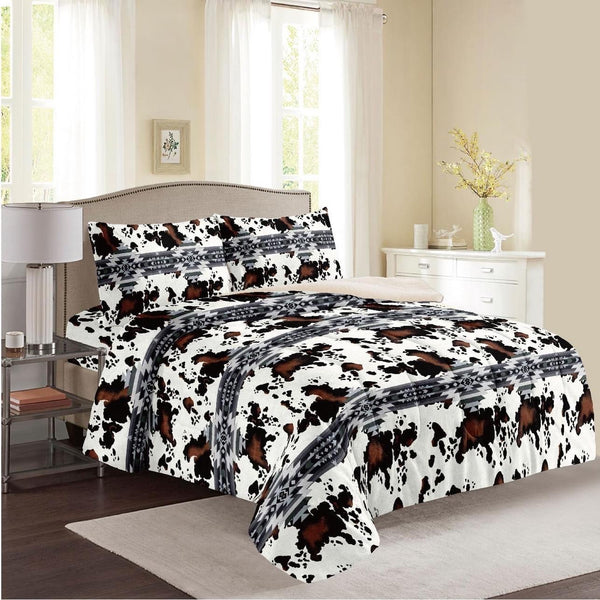 Cowhide & Grey Aztec Sherpa Comforter Set - Ropes and Rhinestones