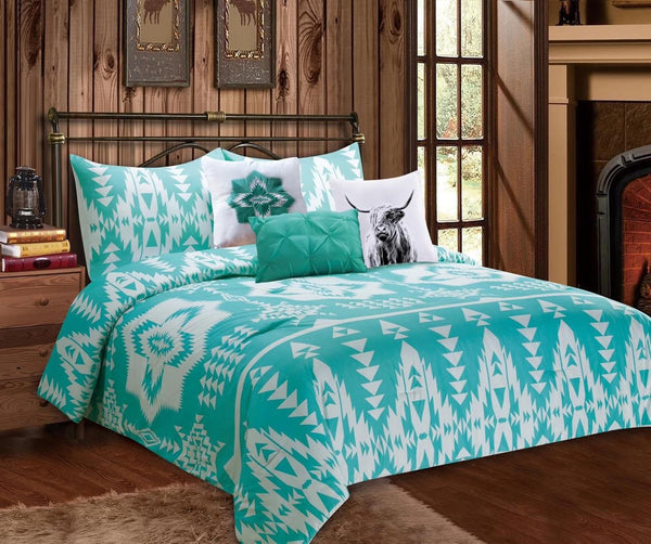 Turquoise Aztec Comforter Set - Ropes and Rhinestones