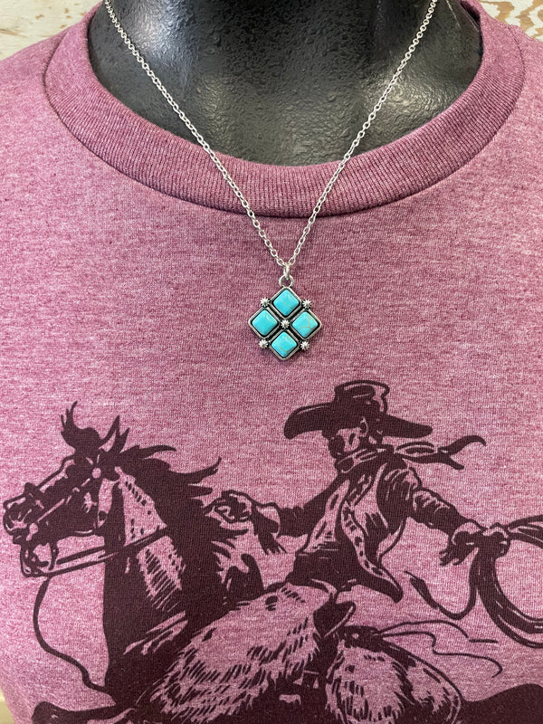 Mini Square Turquoise Necklace - Ropes and Rhinestones