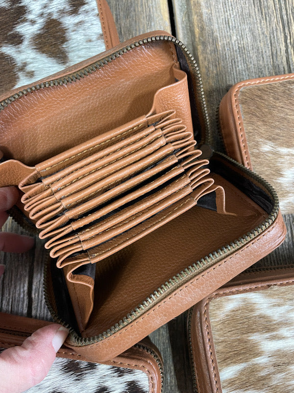 Cowhide Card Zipper Wallet - Ropes and Rhinestones