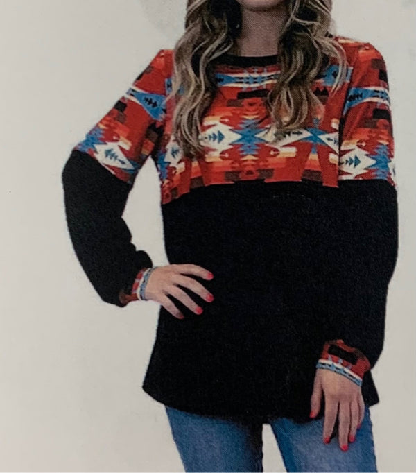 Aztec Print Thermal Long Sleeve - Ropes and Rhinestones