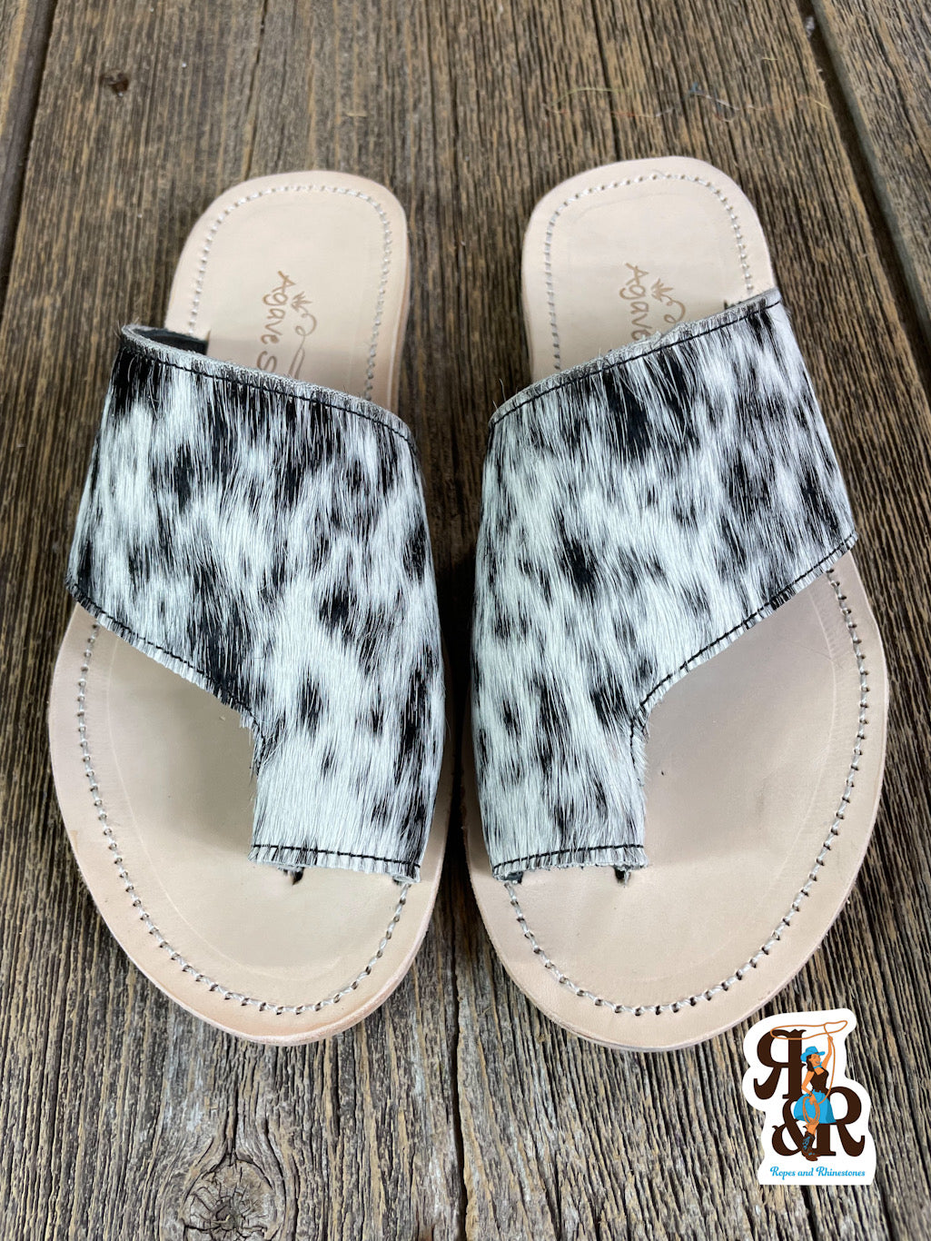 Agave Sky Cowhide Brandy Sandals - Ropes and Rhinestones