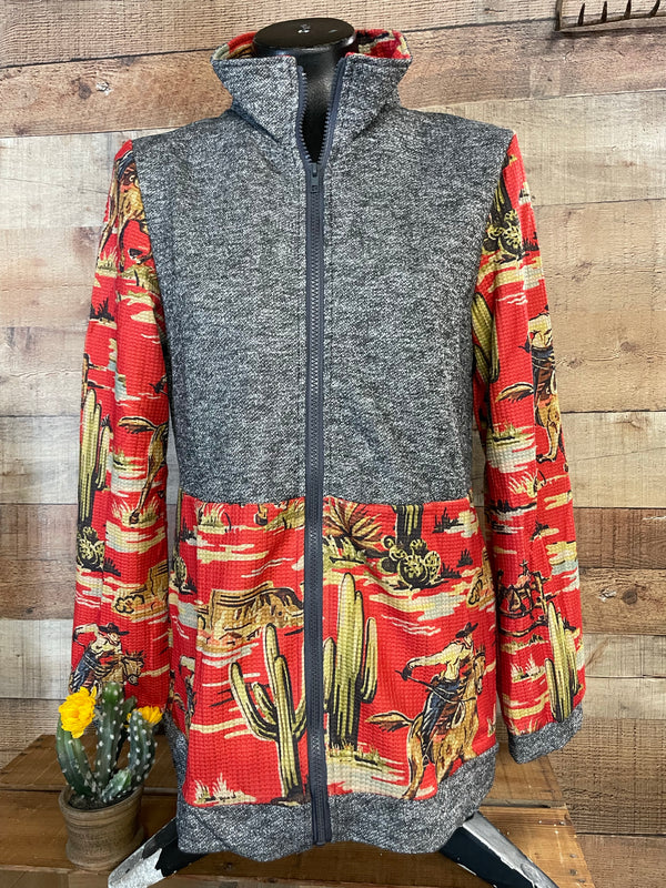 Fashion Express Red Cowboy Zip Jacket - Ropes and Rhinestones